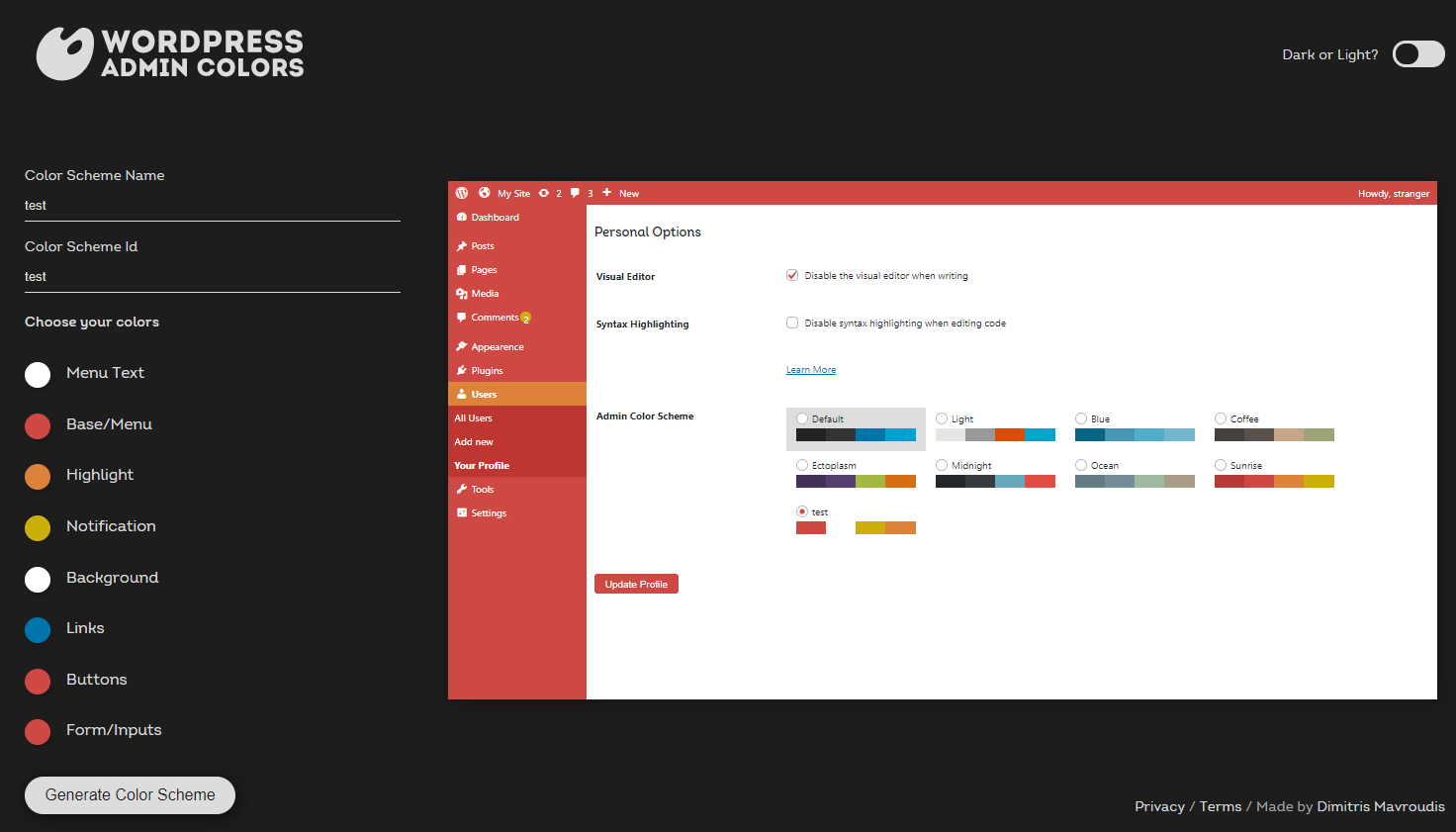 WordPress管理画面のカラースキームを生成できるWebサービス「WordPress Admin Colors Generator ...