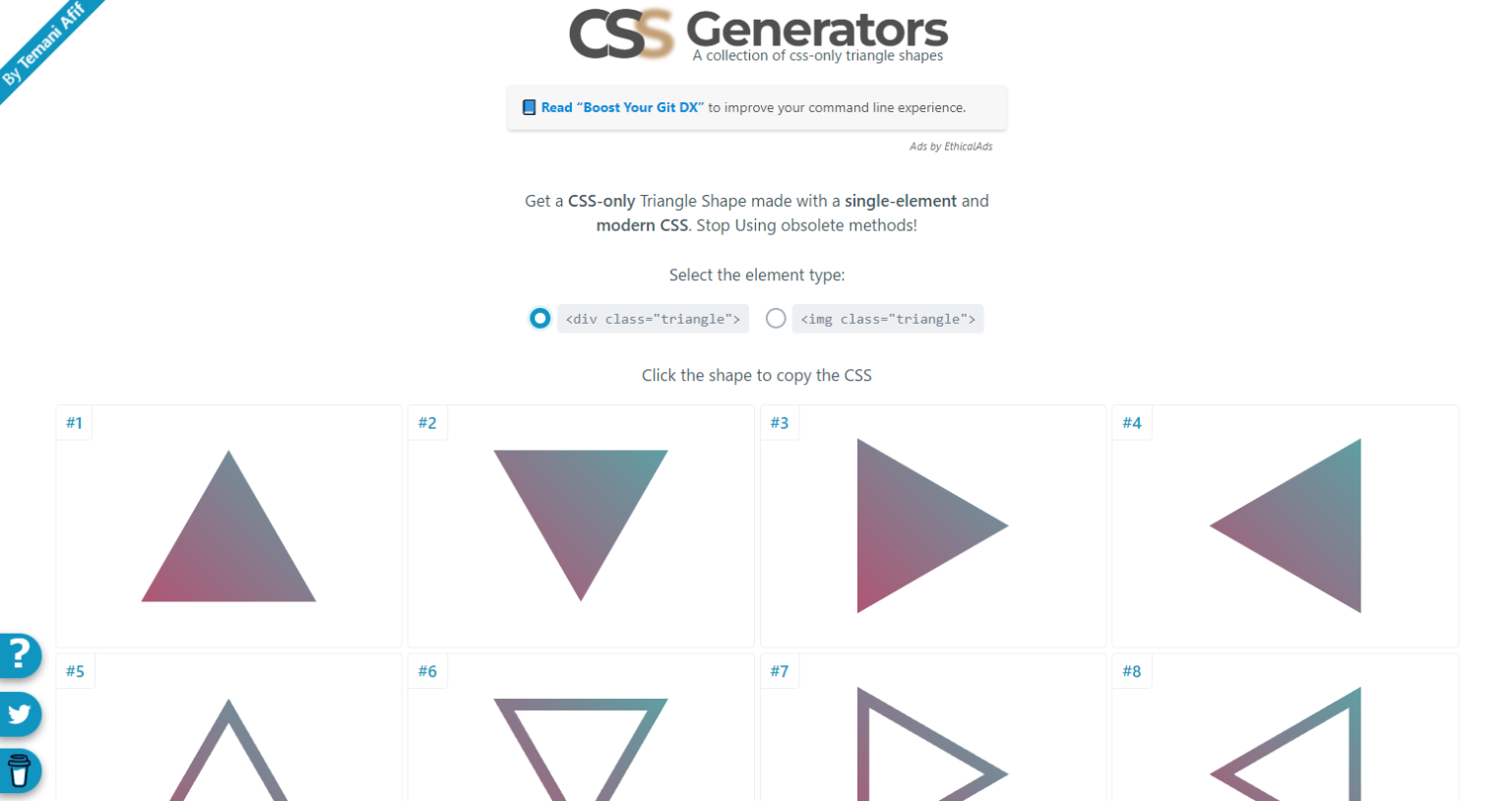 様々な三角形のCSSコードをコピーできるWebサービス「Triangle Shapes」 | TechMemo