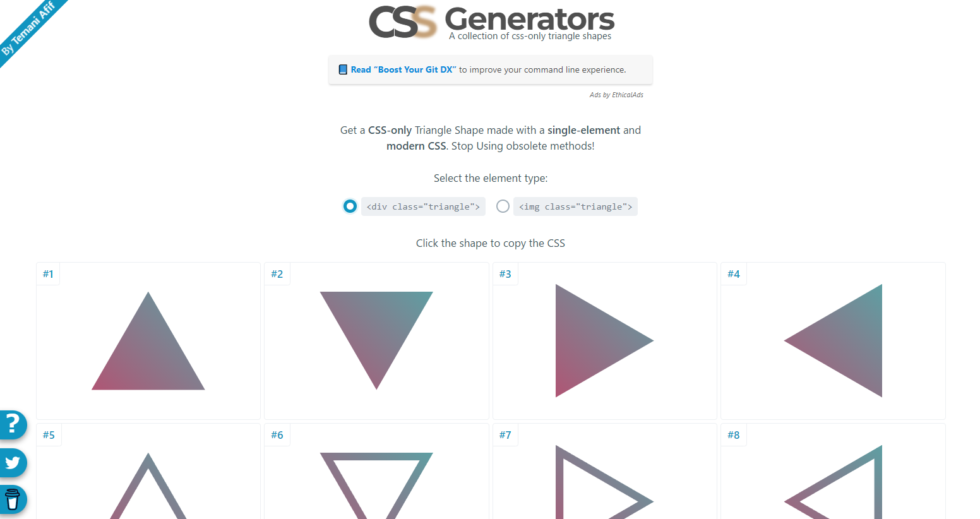 様々な三角形のCSSコードをコピーできるWebサービス「Triangle Shapes」 | TechMemo